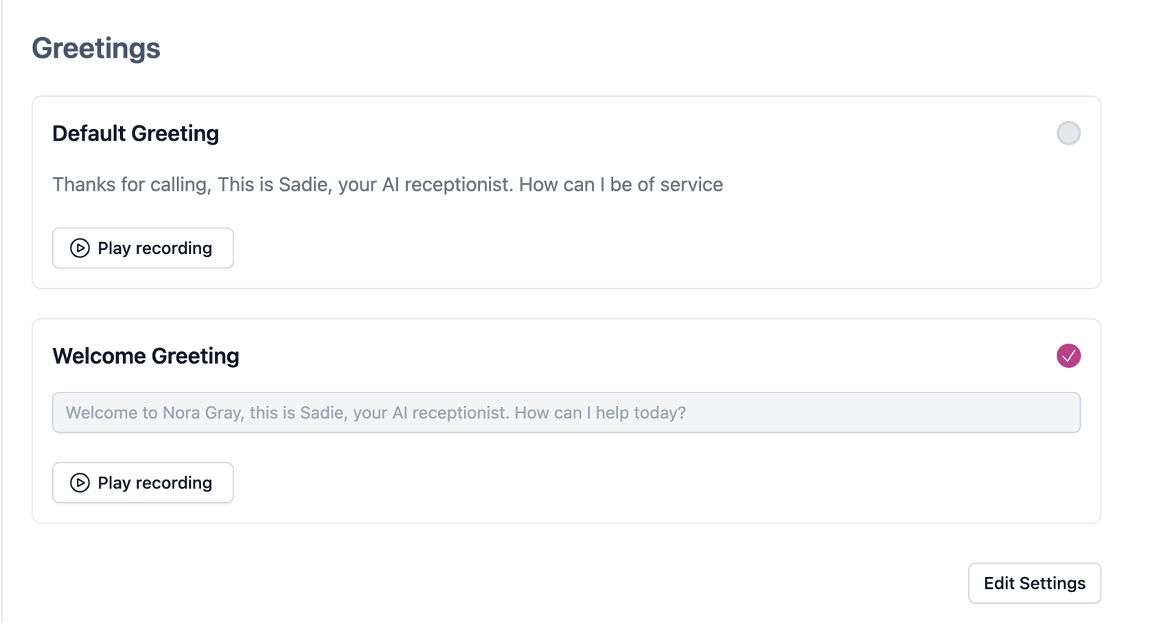 Sadie - Welcome Message