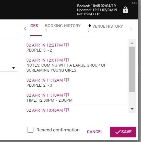 Editing Booking and History in the Diary