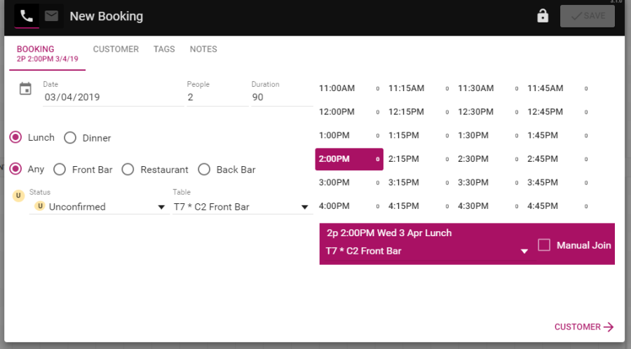 Adding a booking in Diary View