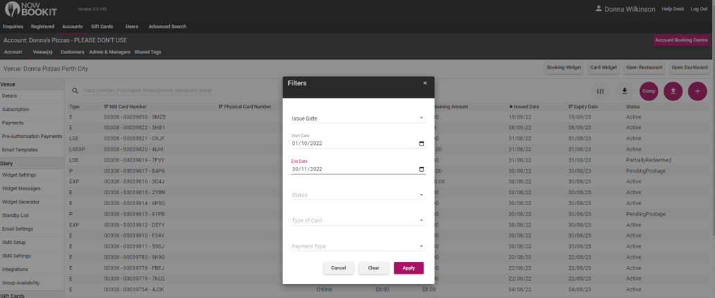 Gift Cards - Redeem and Export