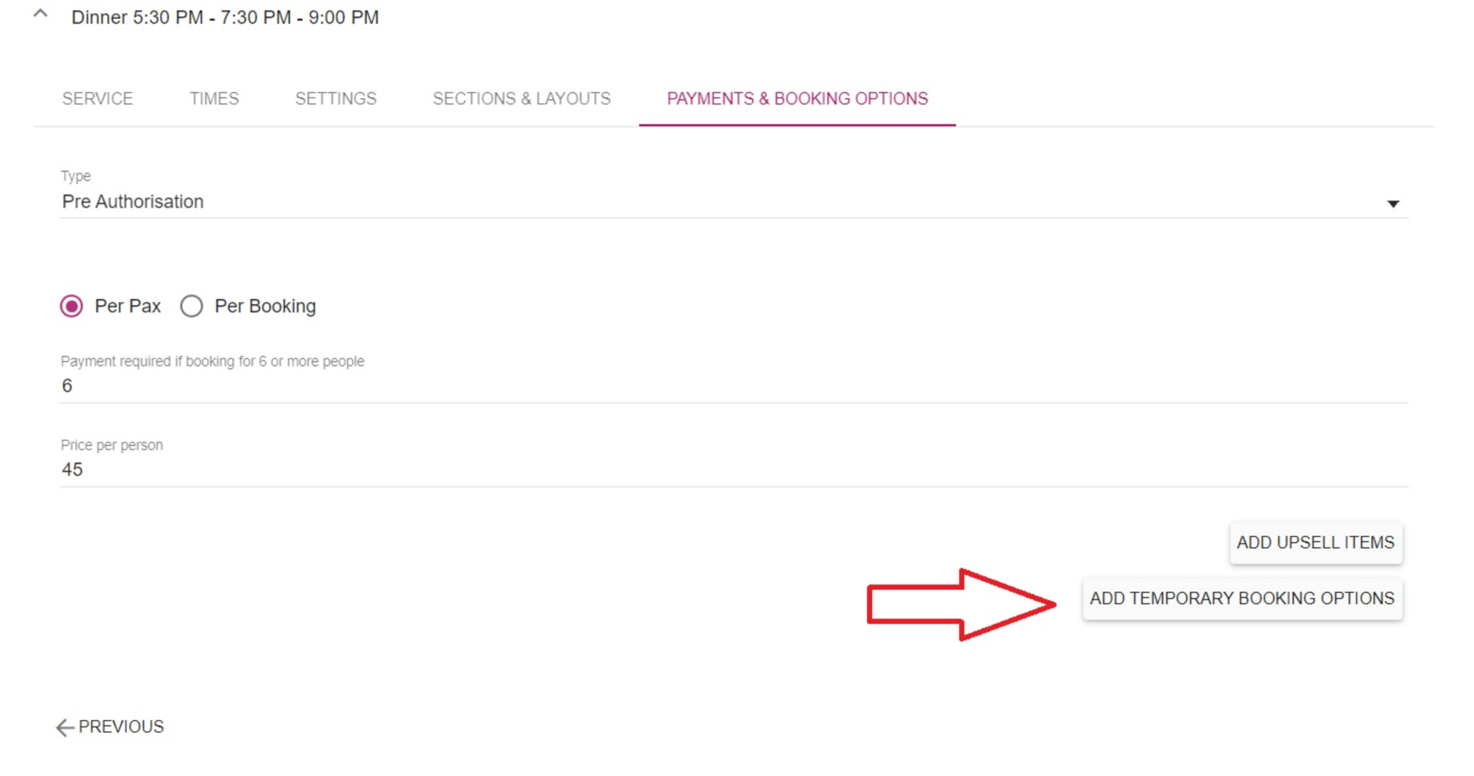 Temporary Booking Options