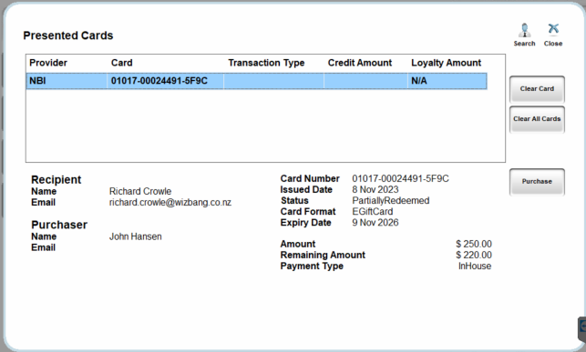 OneTap (Wizbang) Gift Card Integration