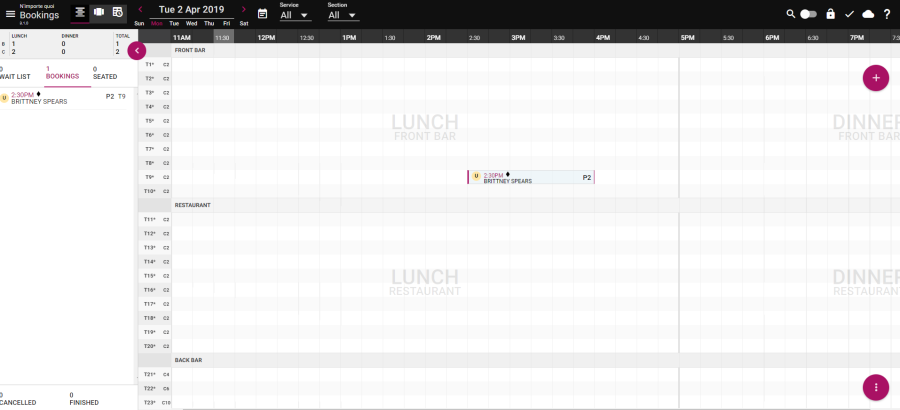 Adding a booking in Diary View